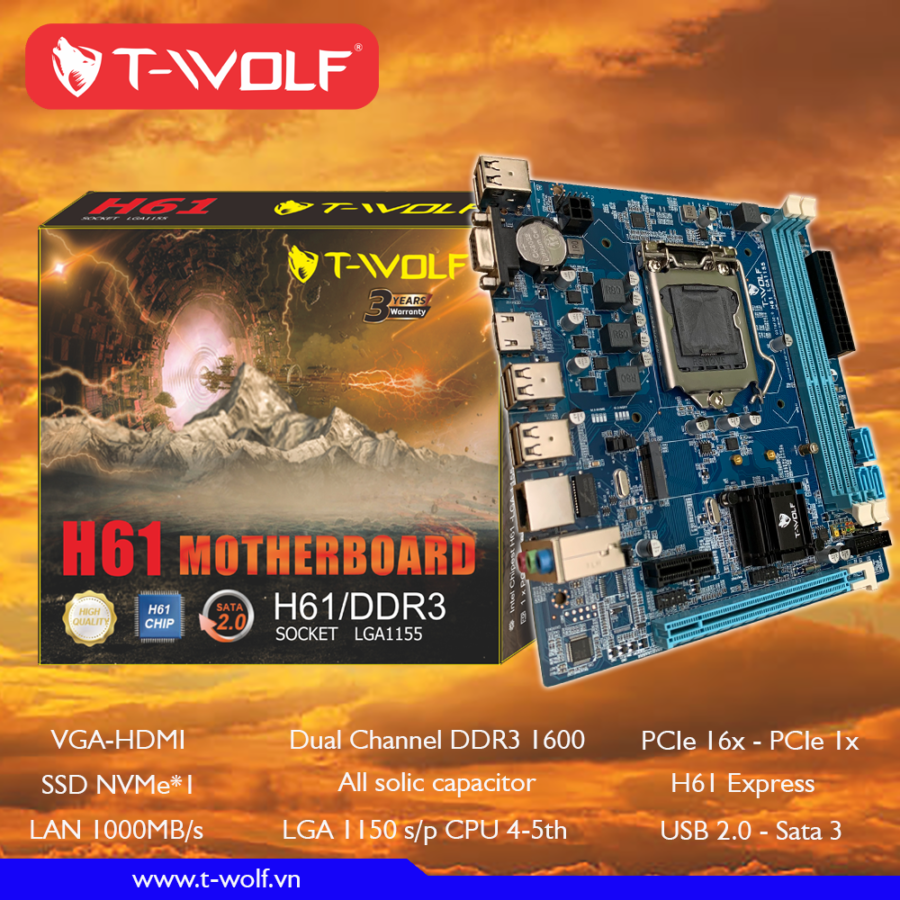 Mainboard T-WOLF H61 » Vi Tính Thành Tín